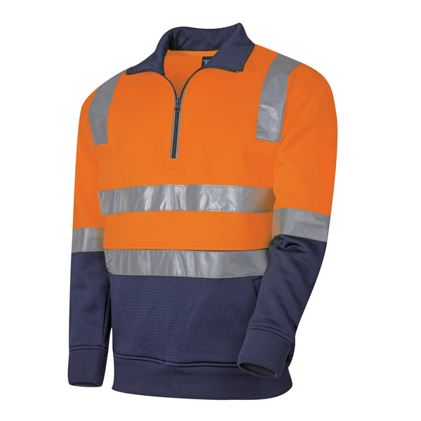 Tru Workwear Hi Vis 2 Tone 1/4 Zip Fleece Jumper c/w Reflective Tape T ...